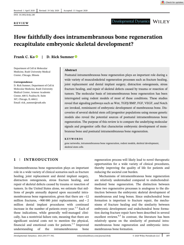 How Faithfully Does Intramembranous Bone Regeneration Recapitulate ...