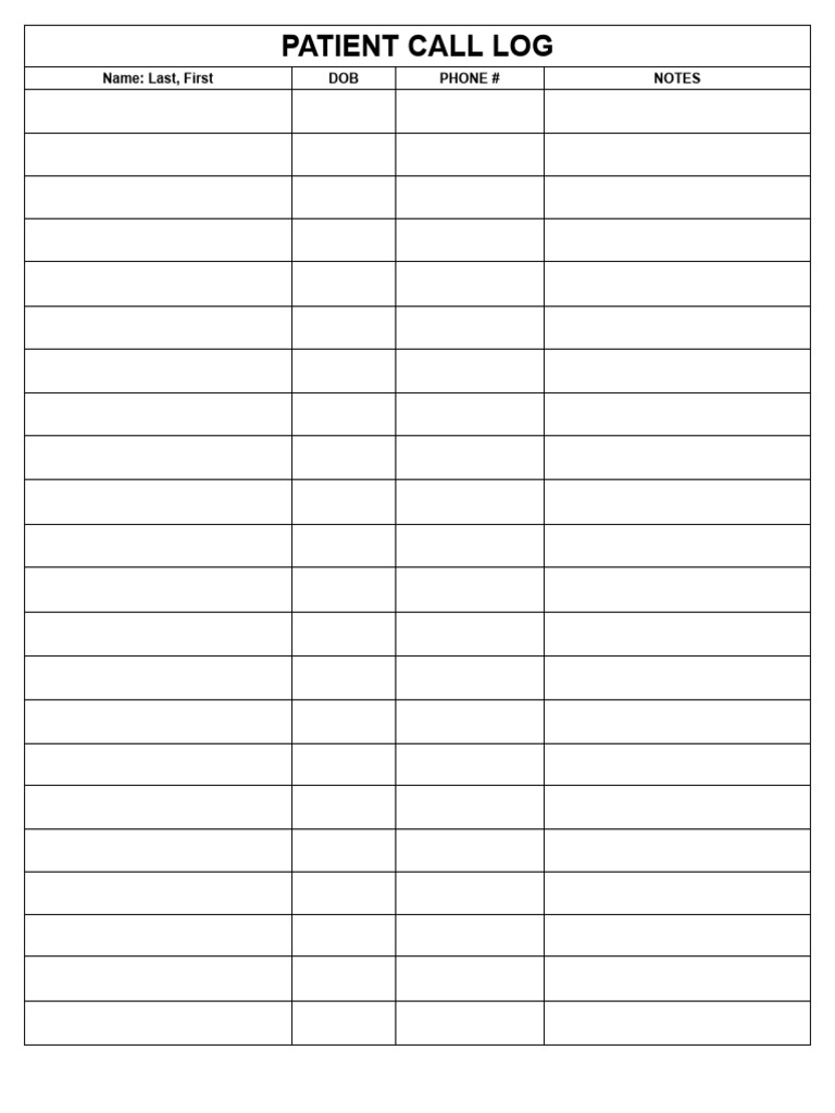 Patient Call Log Template | PDF