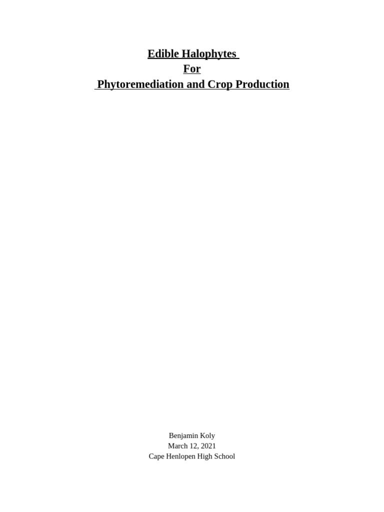 (FINAL) Edibile Halophytes for Phytoremediation and Crop Production ...