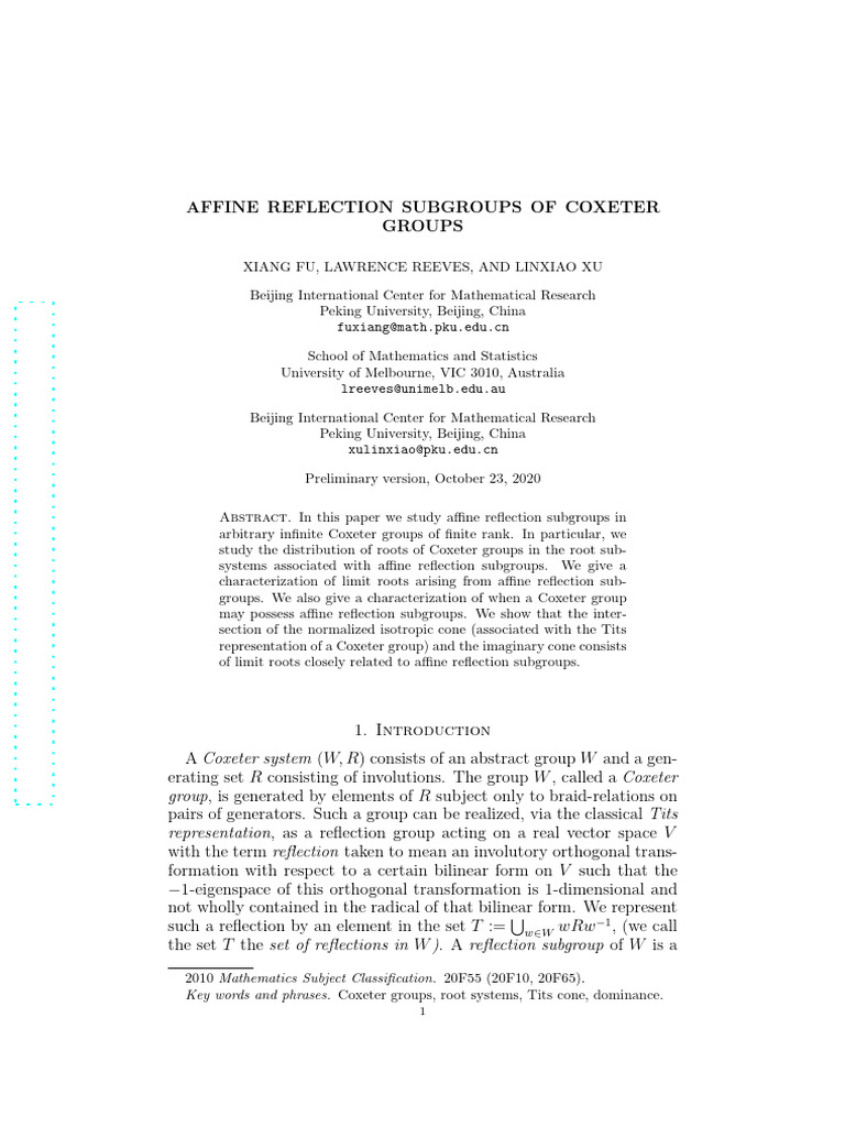 Affine Reflection Subgroups of Coxeter Groups | PDF | Group ...