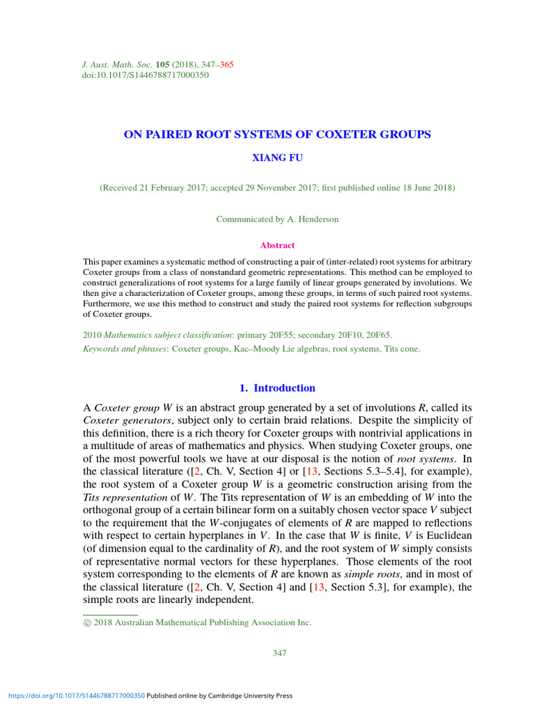 On Paired Root Systems of Coxeter Groups | PDF | Group (Mathematics ...