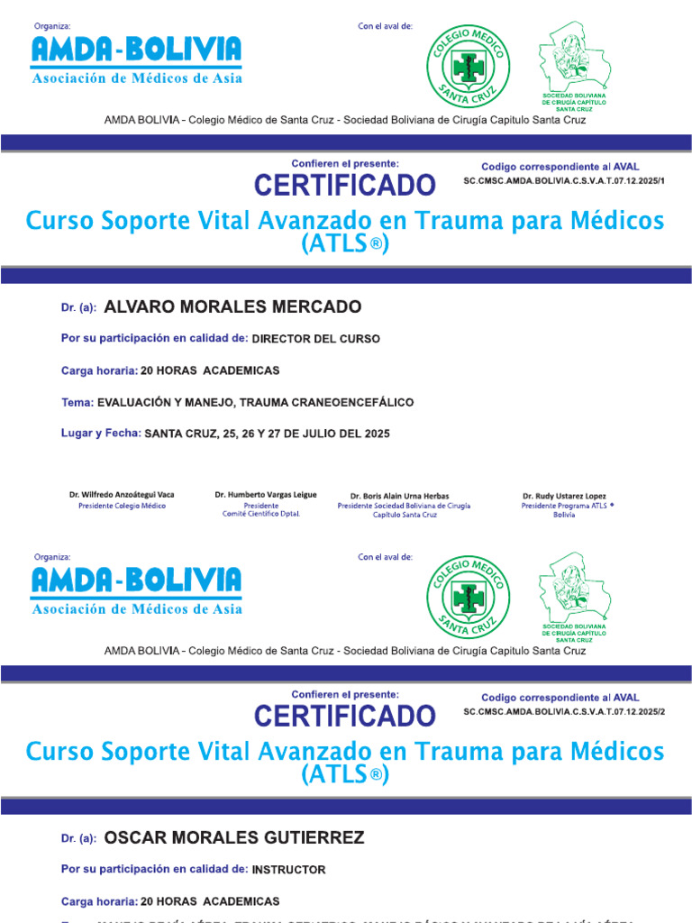 Certificados Intructores Atls Julio 2025 | PDF