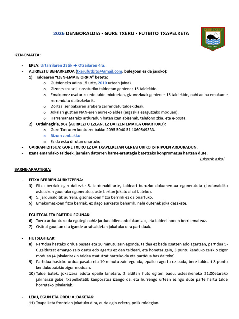 2026 Arautegia - Gure Txeru - Futbito Txapelketa | PDF