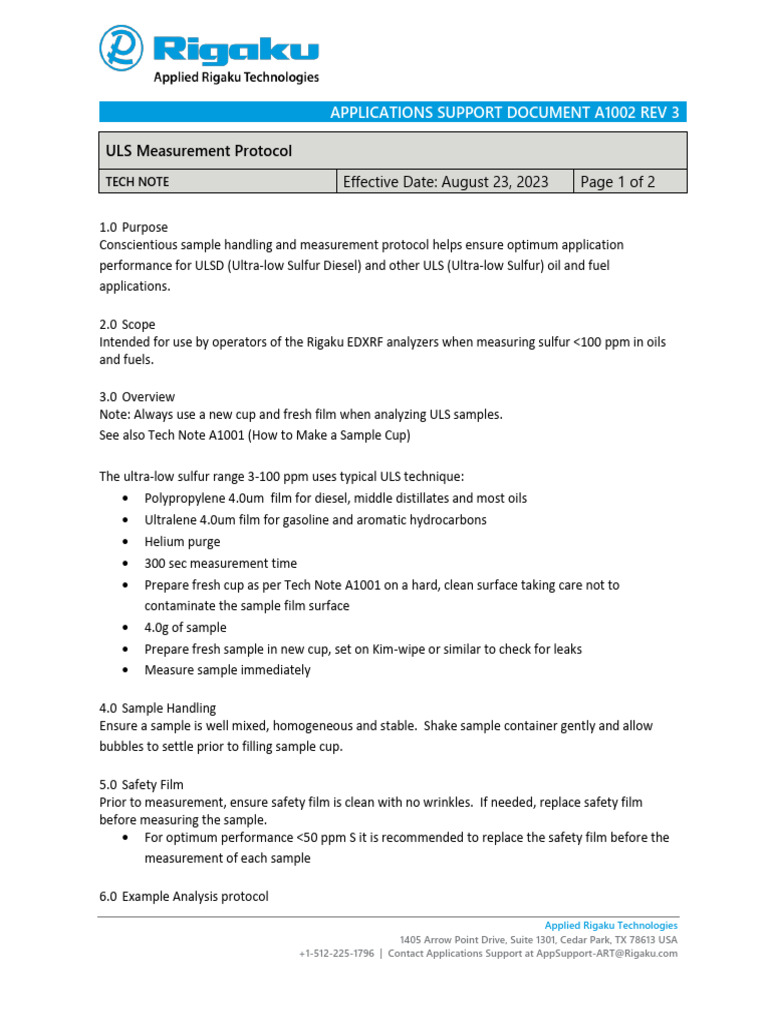 A1002 Rigaku - ULS Measurement Protocol Rev4 | PDF | Fuels | Chemical ...