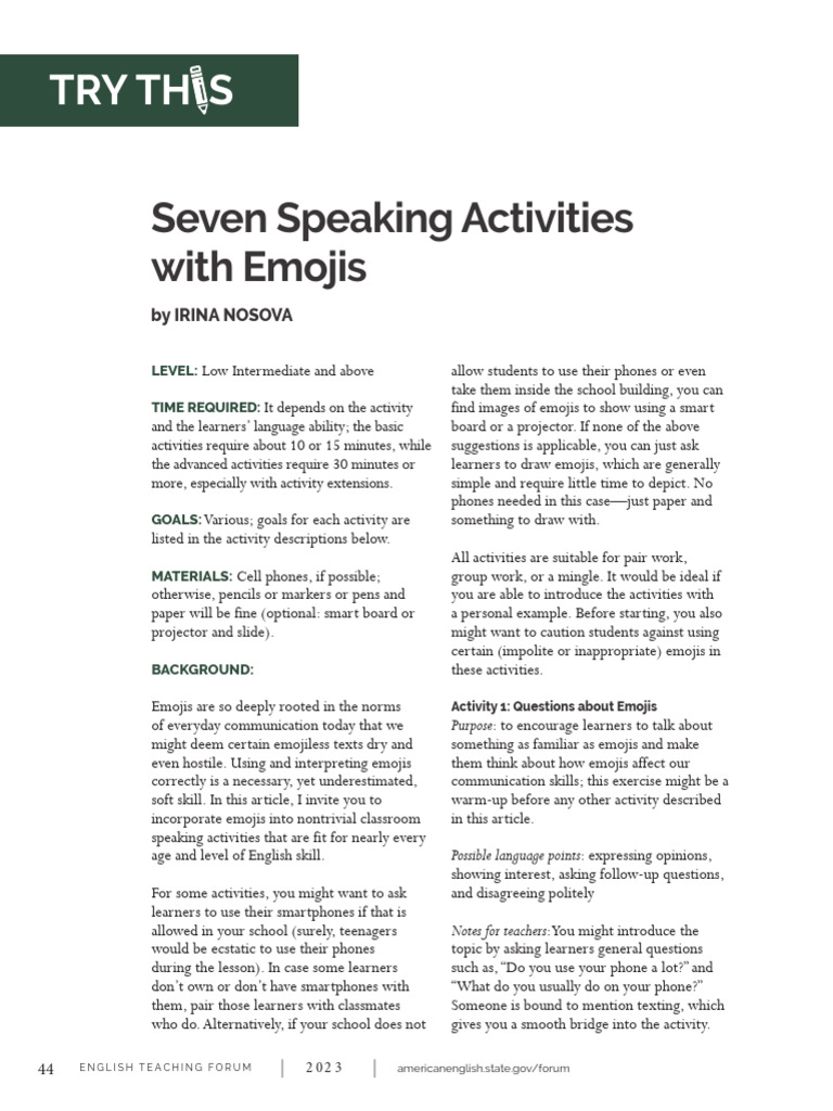 7 61 3 Seven Speaking Activities p44!48!1 | PDF