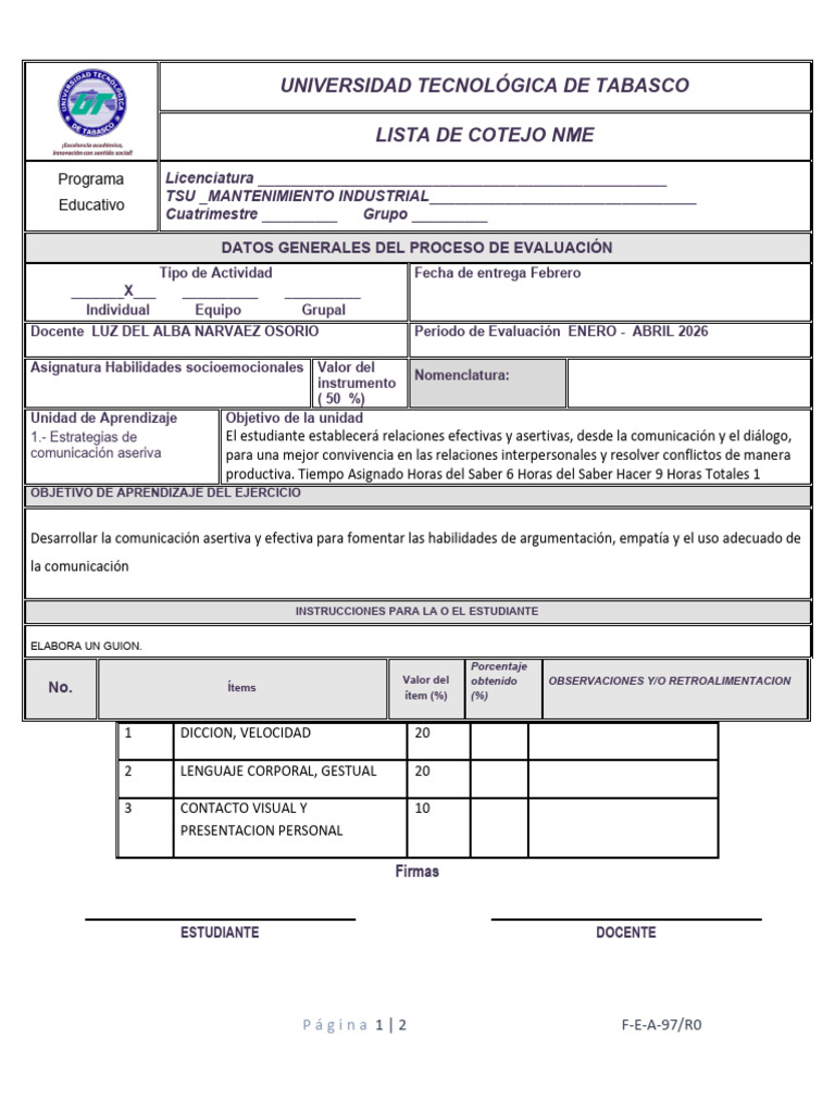 Lista de Cotejo Nme Habilidades Socioemocionales | PDF | Aprendizaje ...
