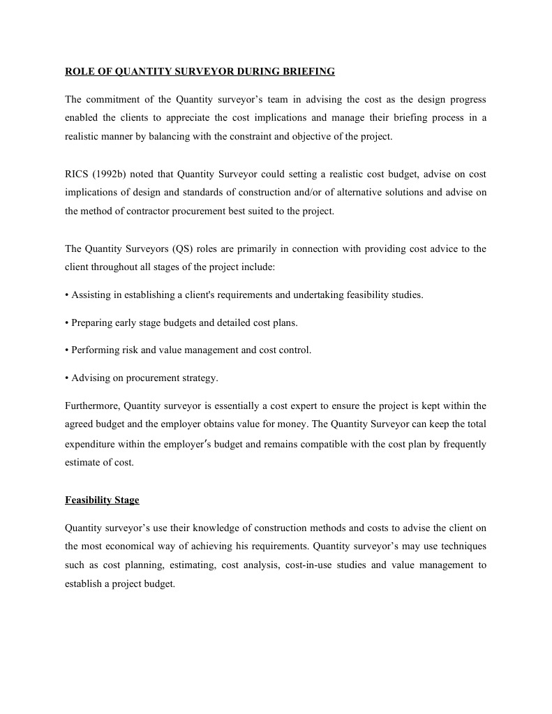 Role of Qs During Briefing | PDF | Procurement | Feasibility Study