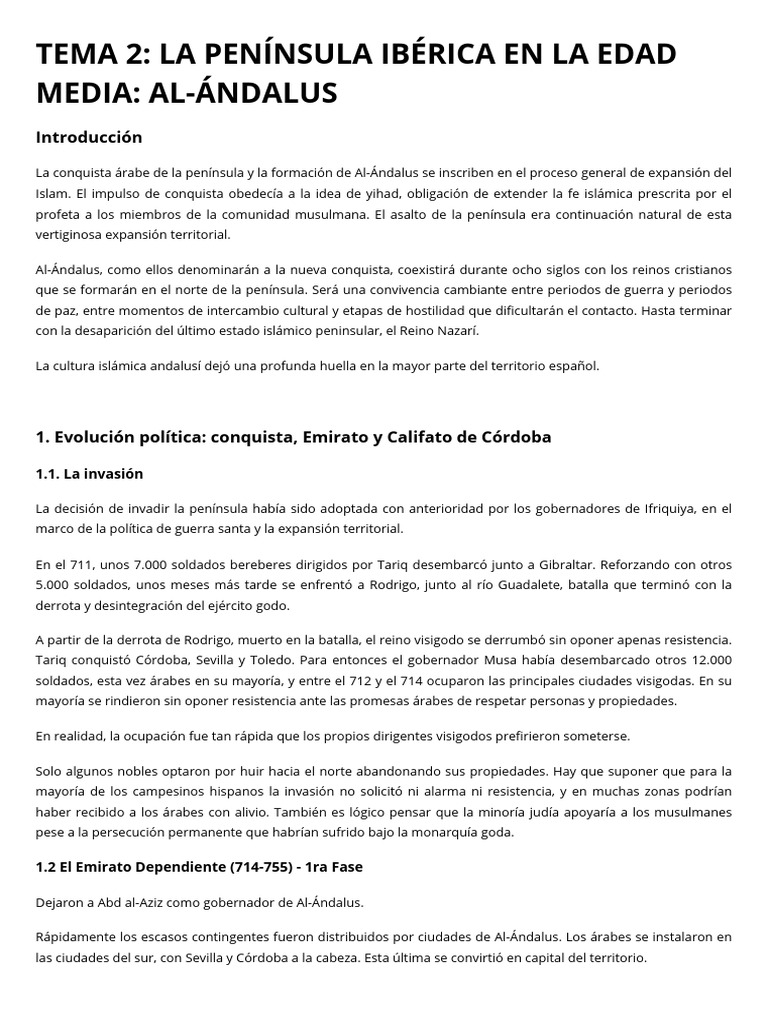 Tema 2 La Península Ibérica en La Edad Media Al-Ándalus | PDF | Al Andalus
