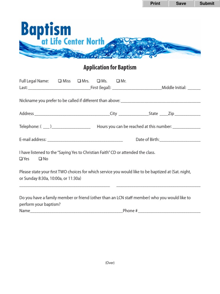 Baptism Application Form | PDF | Career & Growth | Law
