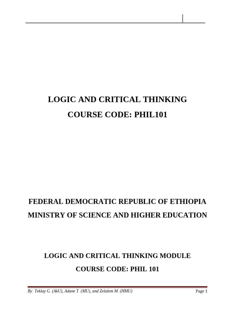 Logic and Critical Thinking Module (1) | PDF | Critical Thinking | Argument