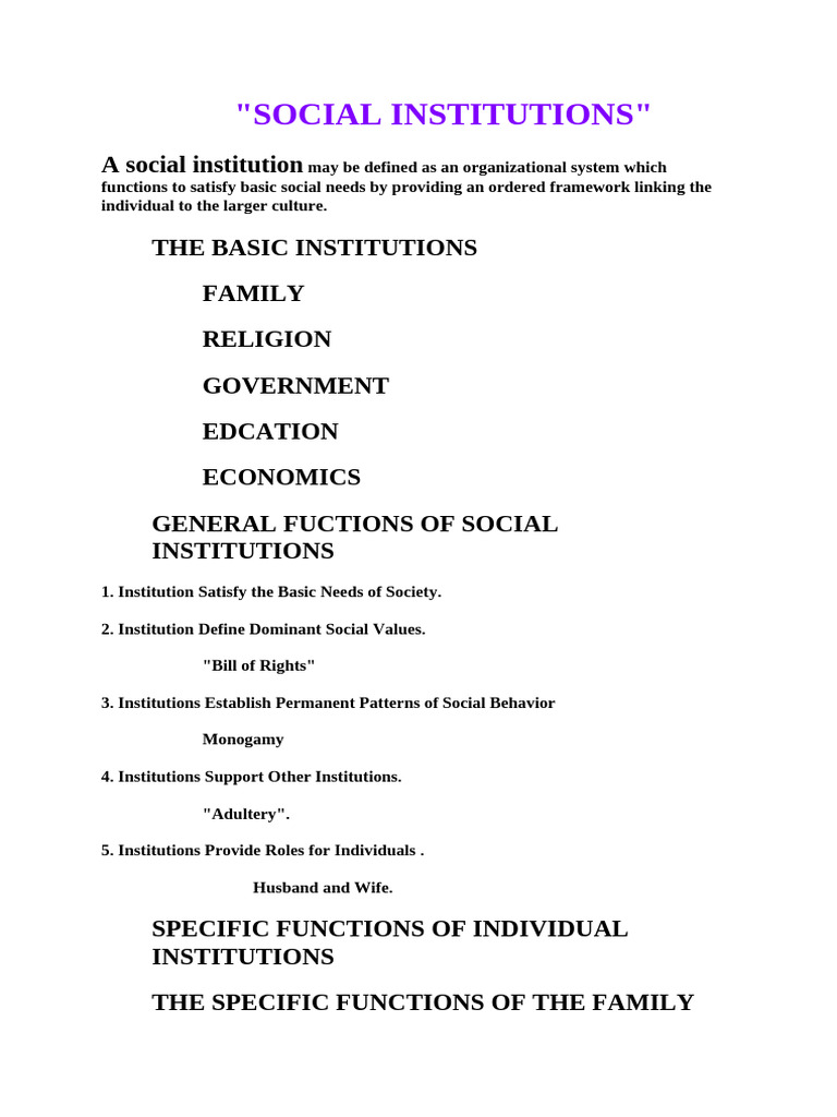 Social Institutions | PDF | Institution | Society
