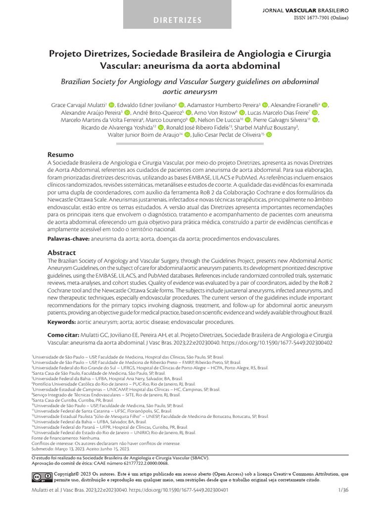 Diretrizes Para Aneurisma de Aorta Abdominal | PDF | Acesso livre | Remédio
