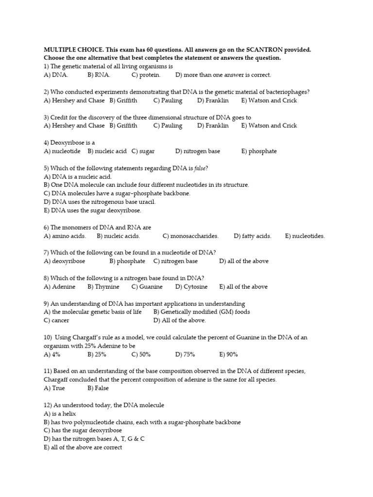 Quiz On Nucleic Acid | PDF | Genetic Code | Translation (Biology)