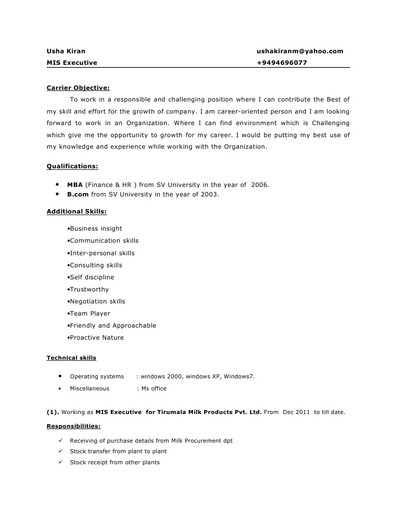 Usha Kiran Resume | PDF | Employment | Business