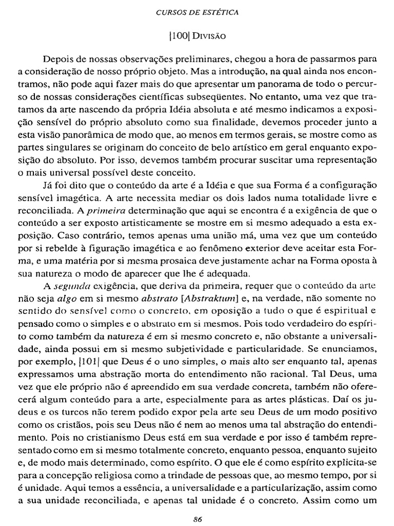 HEGEL Cursos de Estetica I Divisao | PDF | Ideia | Estética