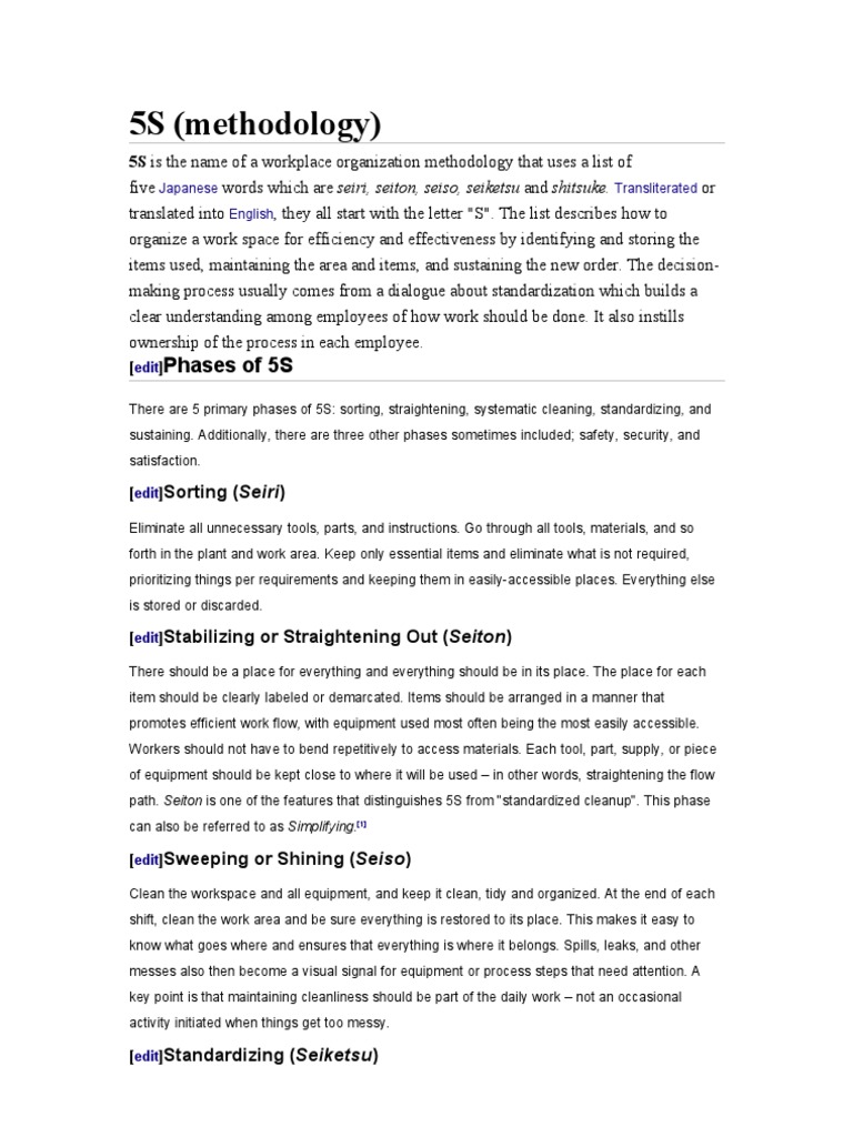 5S | PDF | Lean Manufacturing | Operations Management