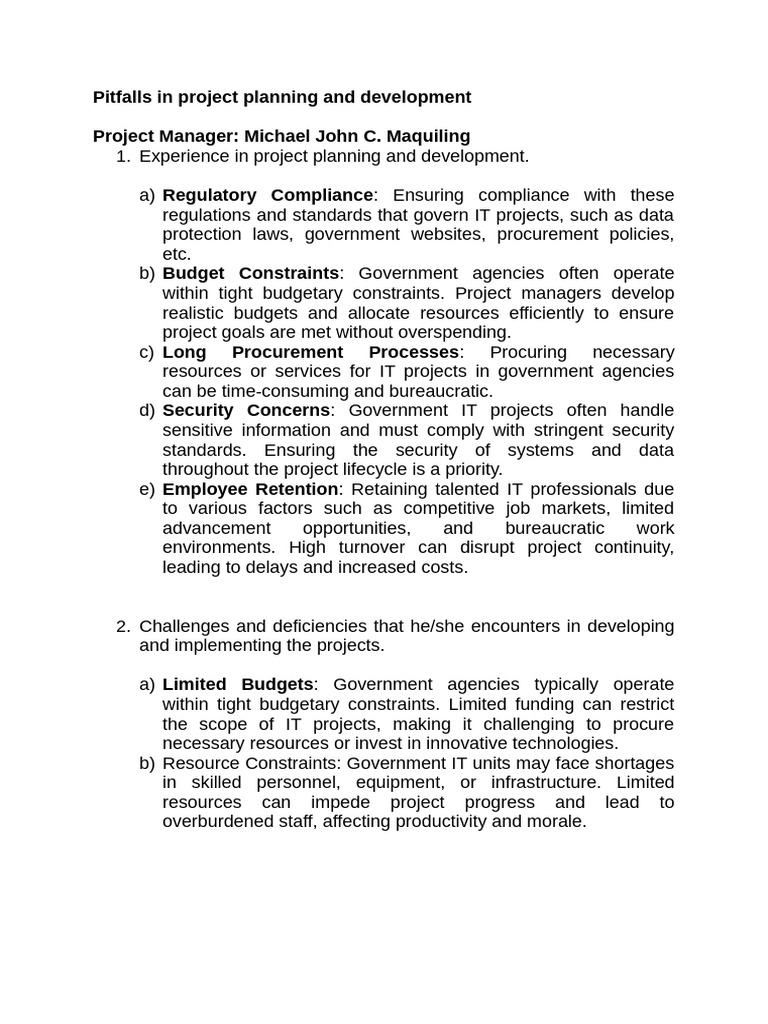 Pitfalls in Project Planning and Development | PDF | Regulatory ...