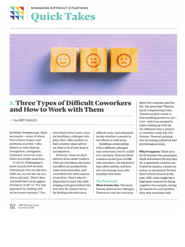 Three Types of Difficult Coworkers and How To Work With Them 2025 | PDF