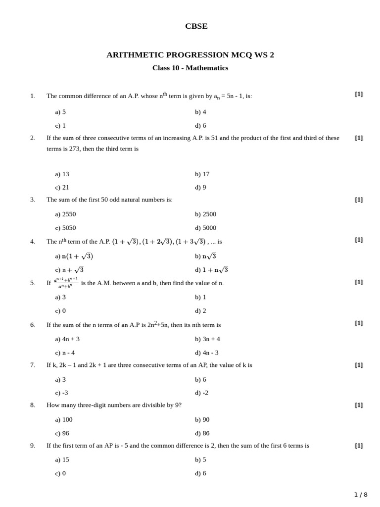 Arithmetic Progression WS 2 | PDF | Mathematics