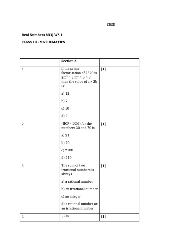 Real Numbers WS 1 | PDF | Numbers | Rational Number