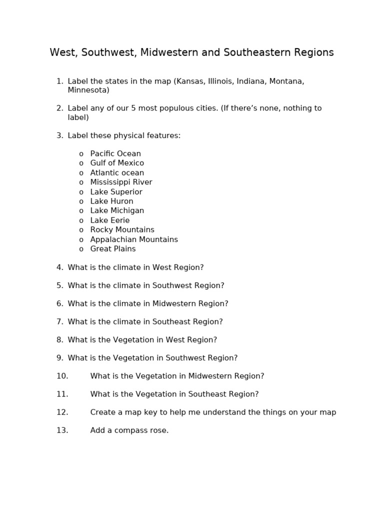 4 Regions Questions | PDF