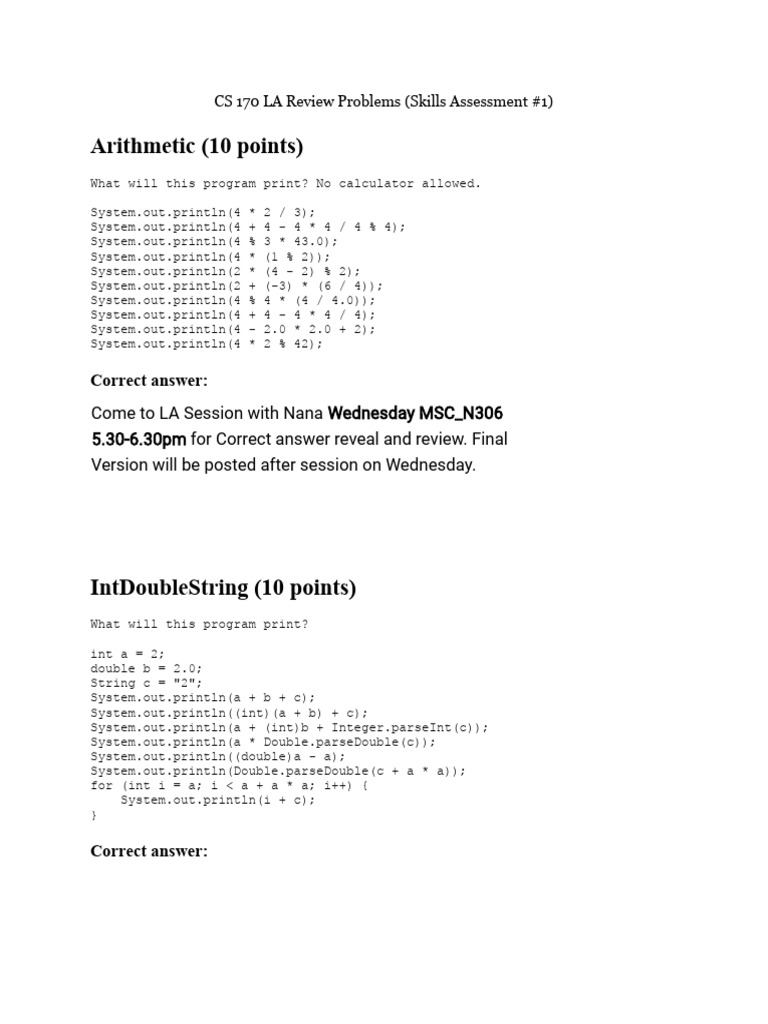 Review for Skills Assessment 1 - Without Answers-1 | PDF | Integer ...