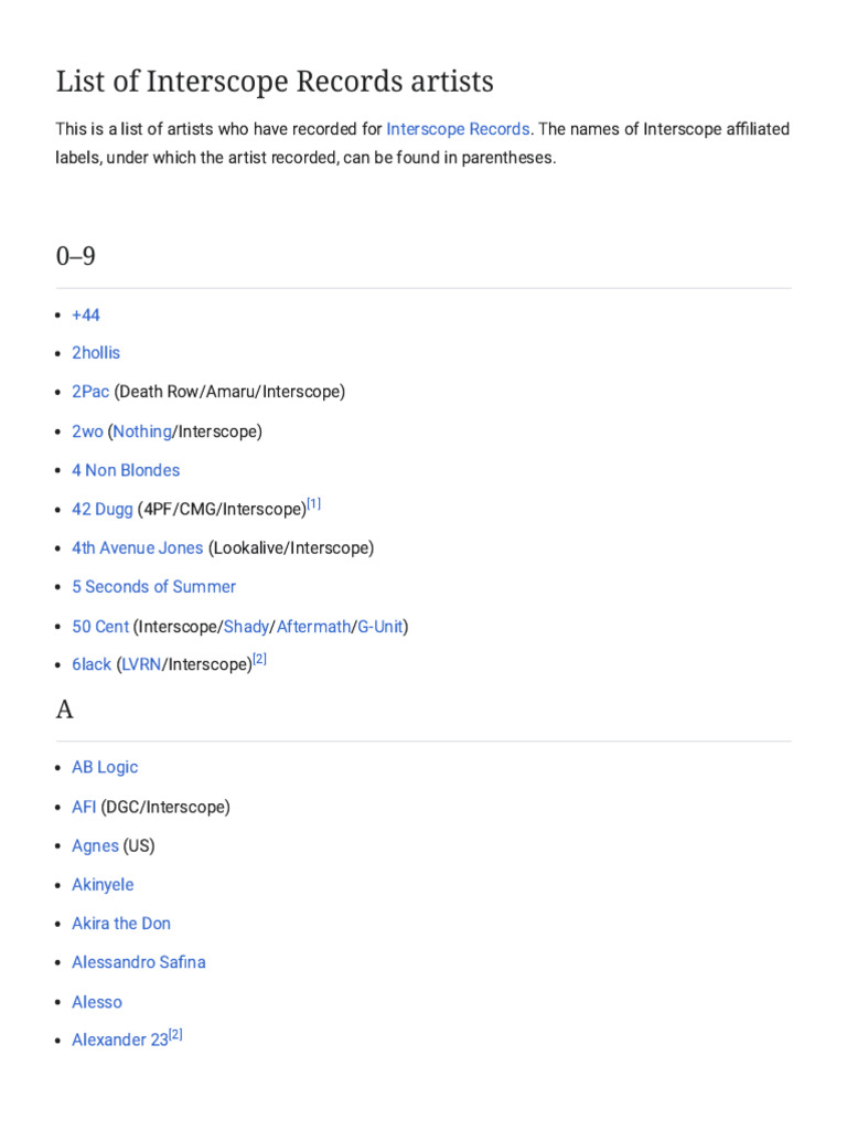 List of Interscope Records Artists - Wikipedia | PDF | American Music ...