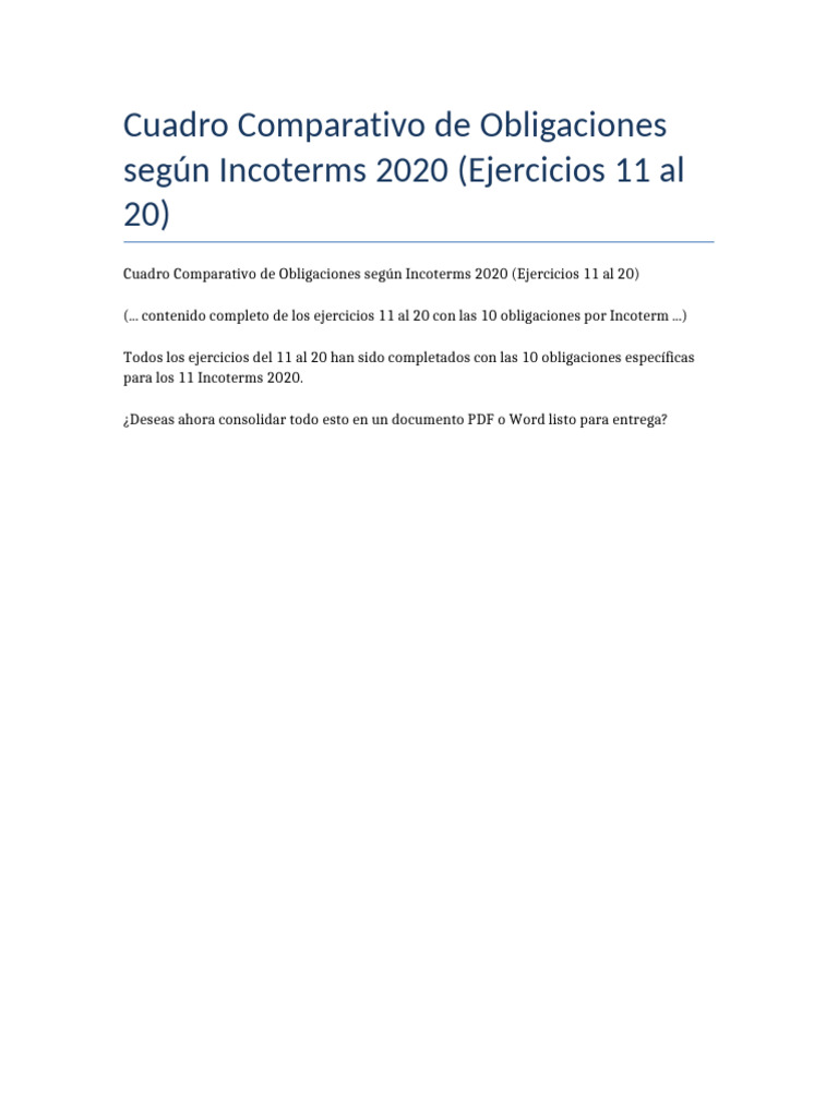 Incoterms 2020 Ejercicios 11 Al 20 | PDF