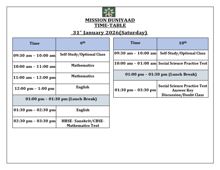 9th&10th - Time Table - 31st January 2026 | PDF