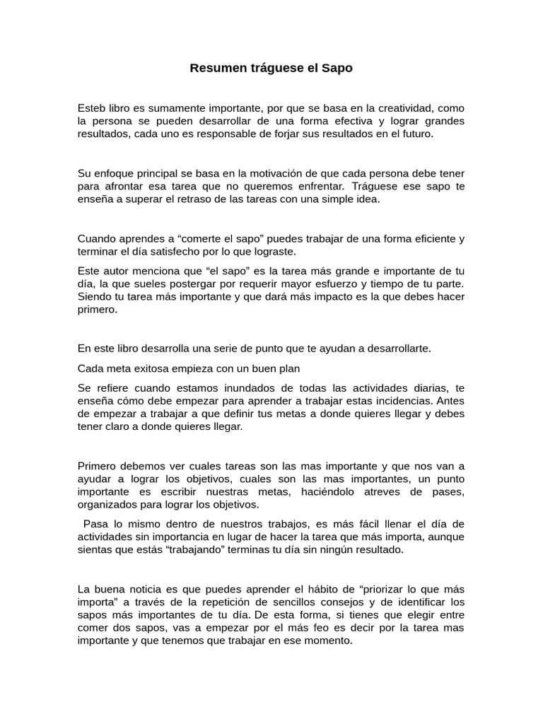 Resumen Tráguese El Sapo | PDF