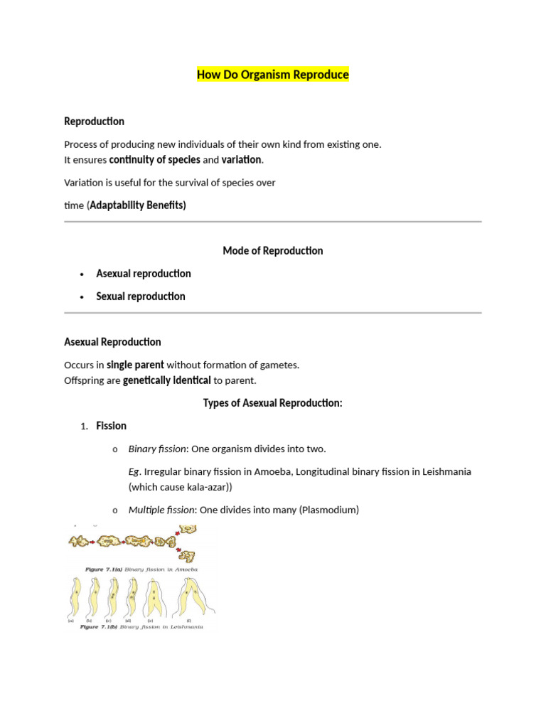 How Do Organism Reproduce(Short Notes) | PDF | Reproduction ...