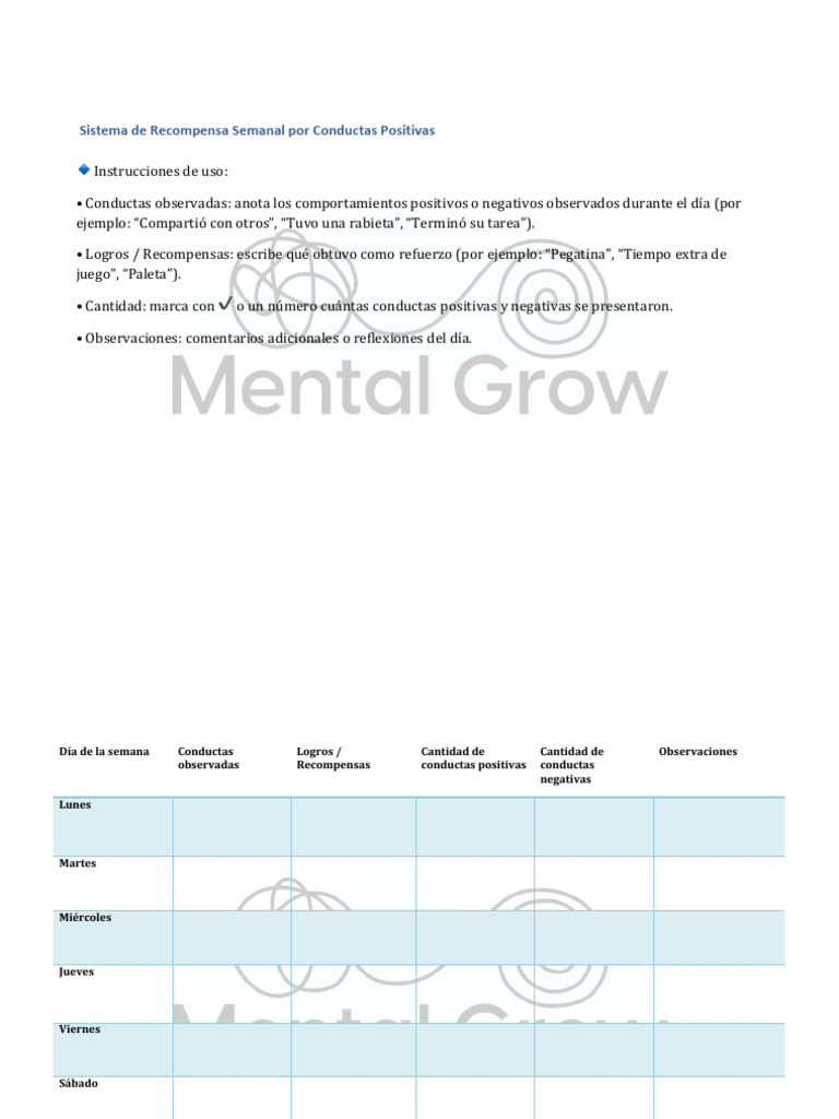 Sistema de Recompensa SemanalMentalGrow | PDF