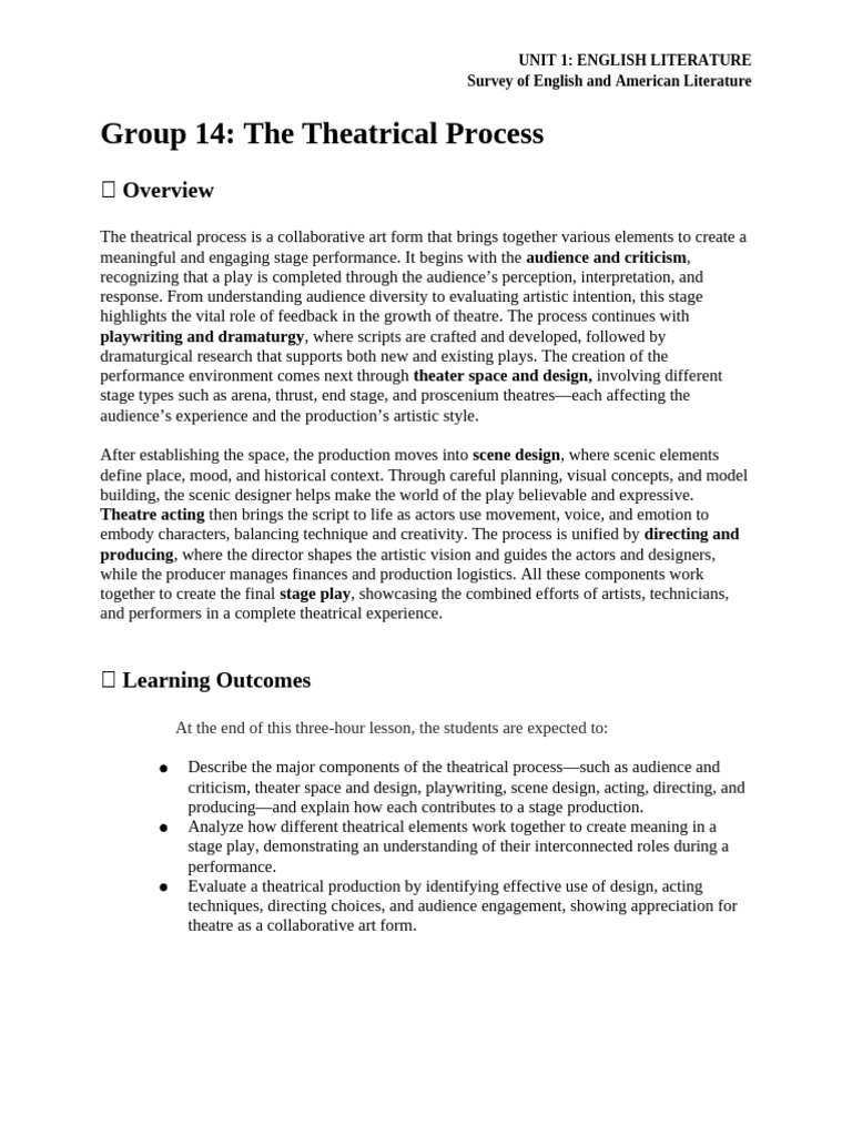 GROUP 14 - The Theatrical Process | PDF | Play (Theatre) | Playwright