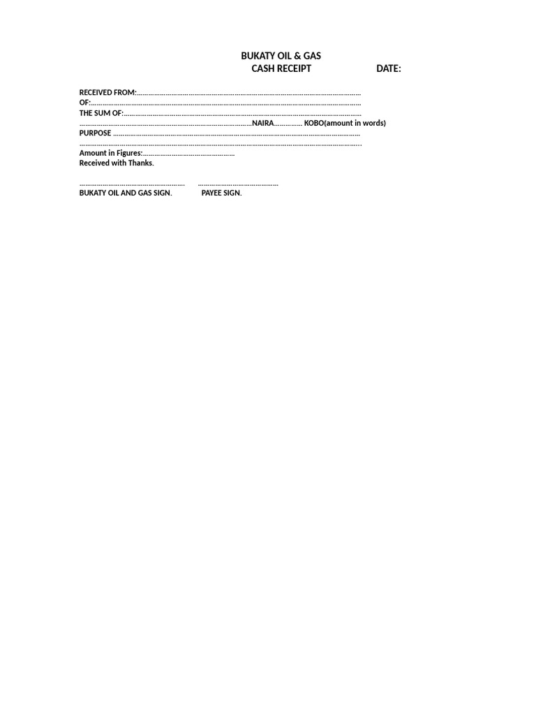 Bukaty Oil & Gas Cash Receipt Date | PDF