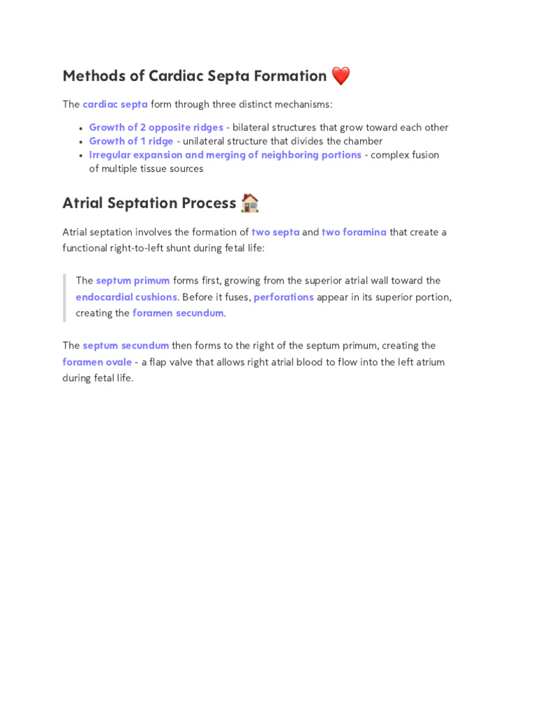 Cardiac Septa Formation & Atrial Septation | PDF | Atrium (Heart ...