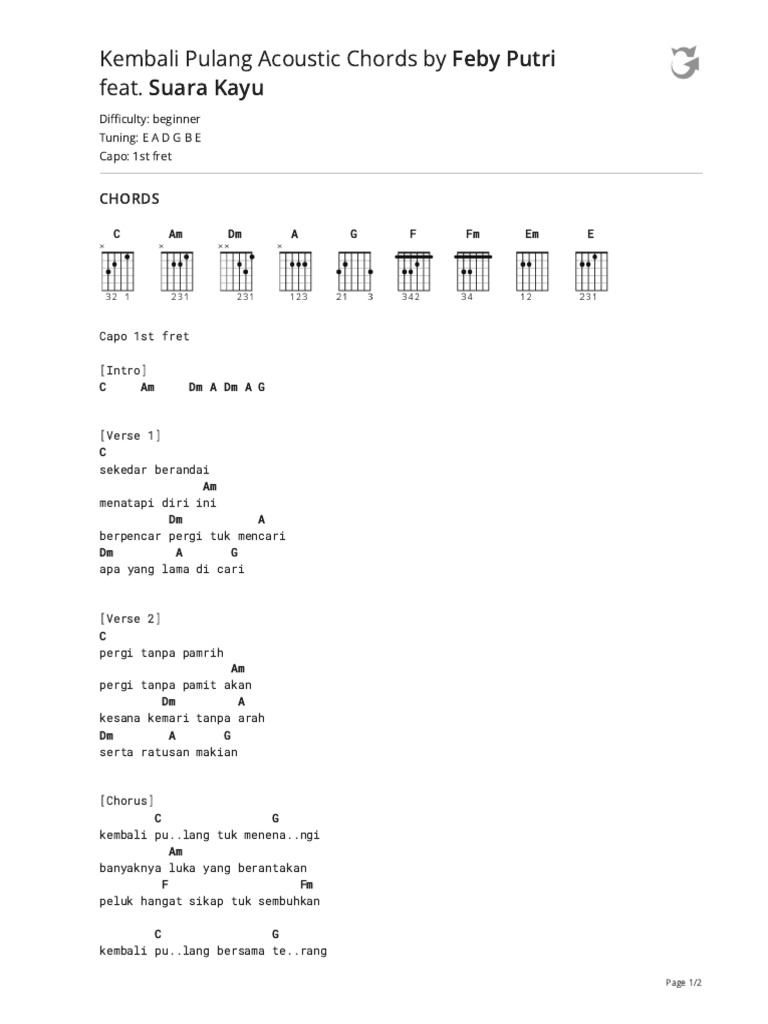 Kembali Pulang Chords by Feby Putritabs at Ultimate Guitar Archive | PDF