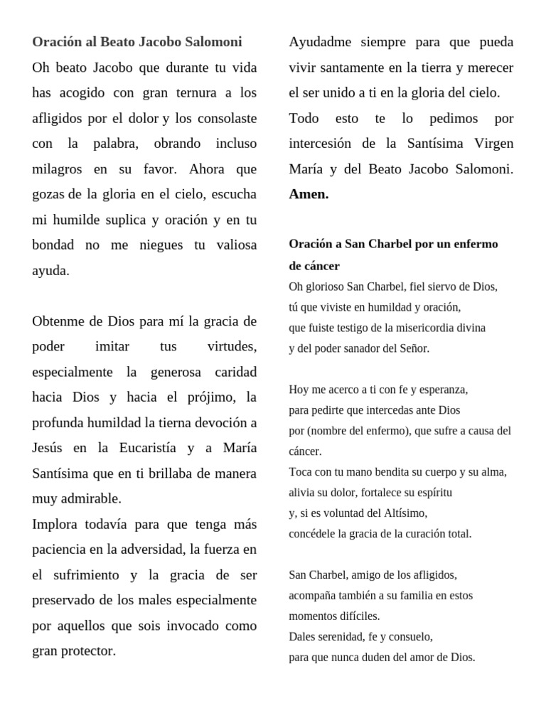 Oración Al Beato Jacobo Salomoni | PDF | María, madre de Jesús ...