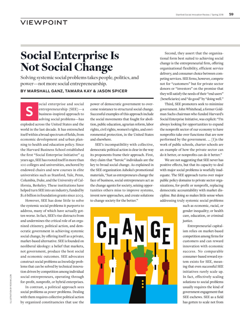 Ganz, Kay & Spicer Social Entreprise Is Not Social Change | PDF ...