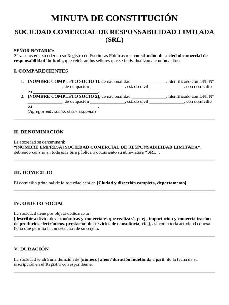 Minuta de Constitución | PDF | Sociedad de responsabilidad limitada ...