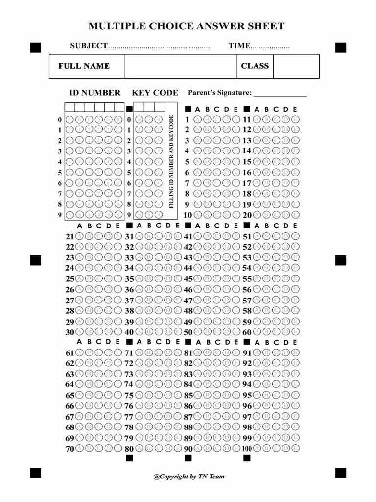 Answer Sheet 100 - A4 | PDF