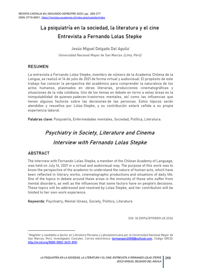 La Psiquiatría en La Sociedad, La Literatura y El Cine. Entrevista A ...