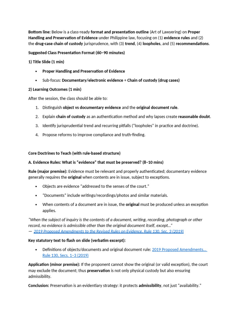 Proper Handling and Preservation of Evidence | PDF | Evidence ...