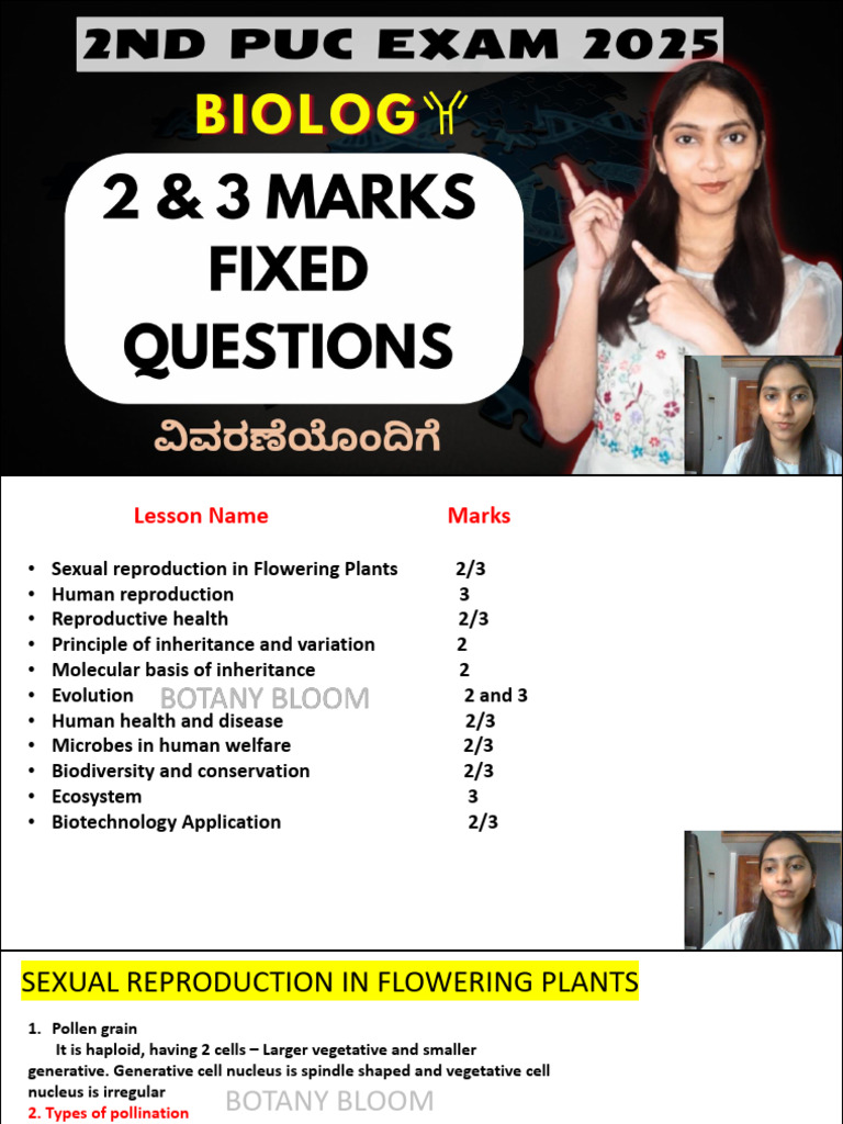 2nd PUC Biology 2 Marks Fixed Questions 2025 | PDF | Flowers | Birth ...
