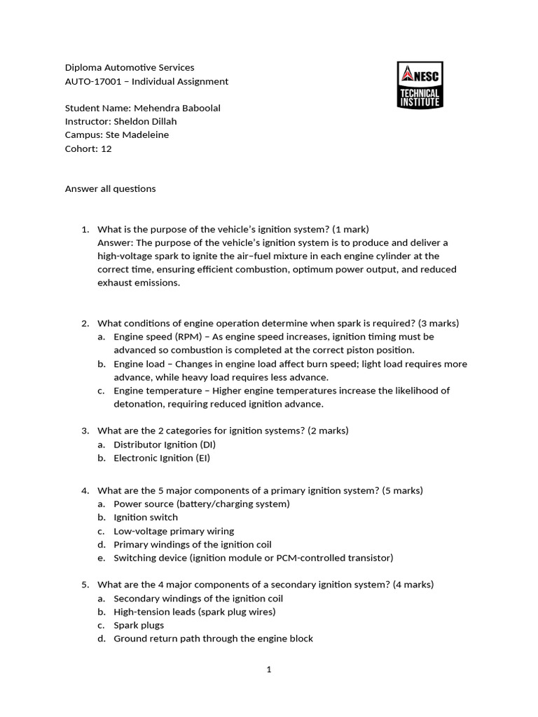AUTO-17001 Individual Assignment | PDF | Inductor | Ignition System