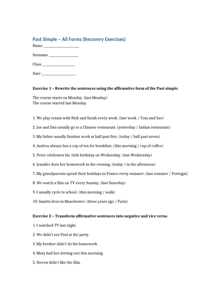 Past Simple All Forms FULL | PDF