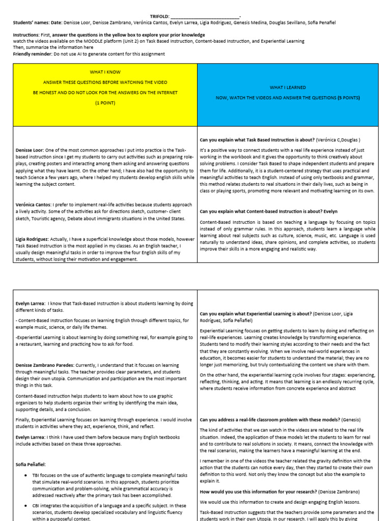 Trifold Unidad 2 Linguist Douglas Sevillano | PDF | Learning | Experience