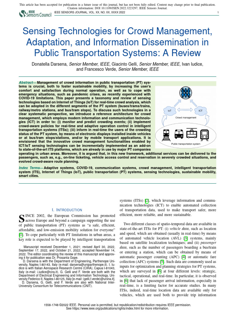 Sensing Technologies for Crowd Management, Adaptation, And Information ...