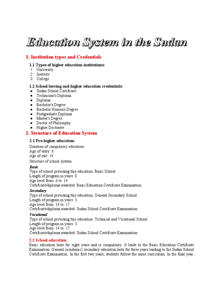 Overview of Sudan's Education System | PDF | Diploma | Academic Degree