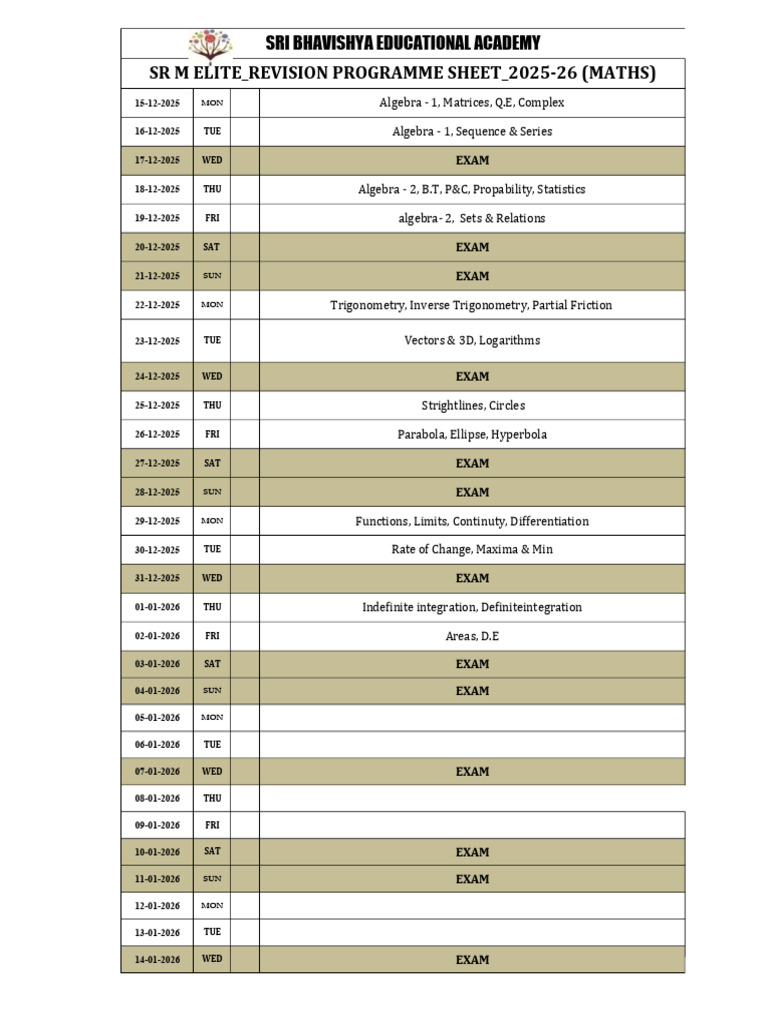 SR M Elite Rev - Programme Sheet - 2025-26 - Mat | PDF