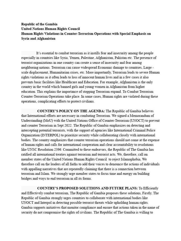 The Republic of Gambia_Position Paper | PDF | Human Rights | National ...